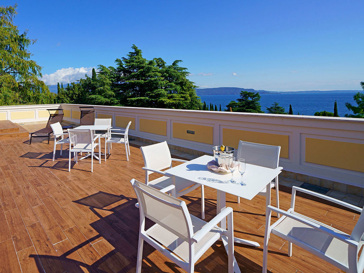 Discover the panoramic terrace at Villa Sofia Hotel on Lake Garda